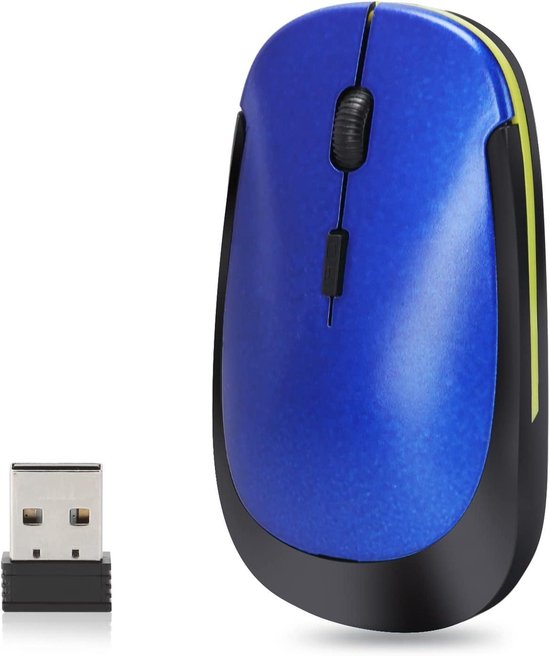 Draadloze Mini-USB-muis 2.4G met mute-functie en USB-ontvanger - Blauw ...
