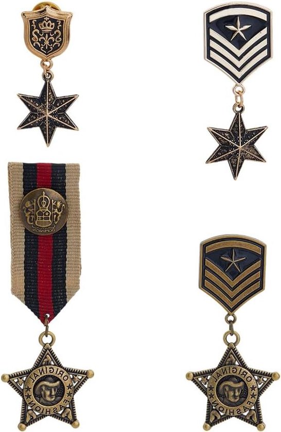4 stuks vintage militaire medailles met geometrische ster, inclusief ...