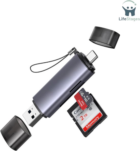 LifeStages - SD Kaart Lezer - USB 3.0 en USB C Kaartlezer - USB 2-in-1 TF en SD... | bol