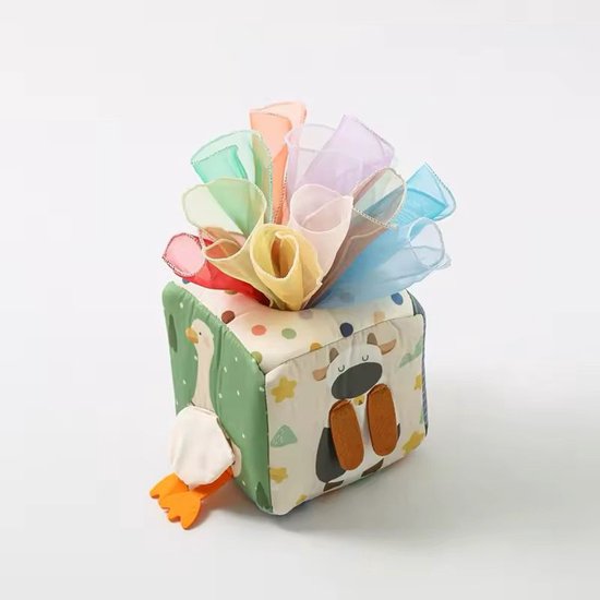 Baby montessori tissue box - Speelgoed met Kleurige Doekjes en Knisper ...