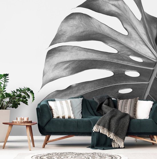 Fotobehang - Vlies Behang - Jungle Blad in zwart-wit - 416 x 290 cm | bol