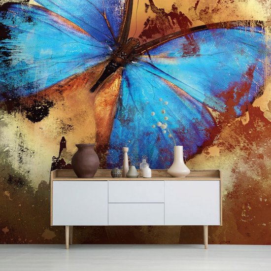 Fotobehang - Vlies Behang - Vintage Schilderij van een Vlinder - Kunst - 254 x 184 cm | bol