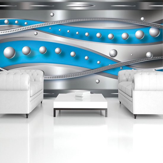 Fotobehang - Vlies Behang - Blauw en Zilver Patroon - 312 x 219 cm | bol