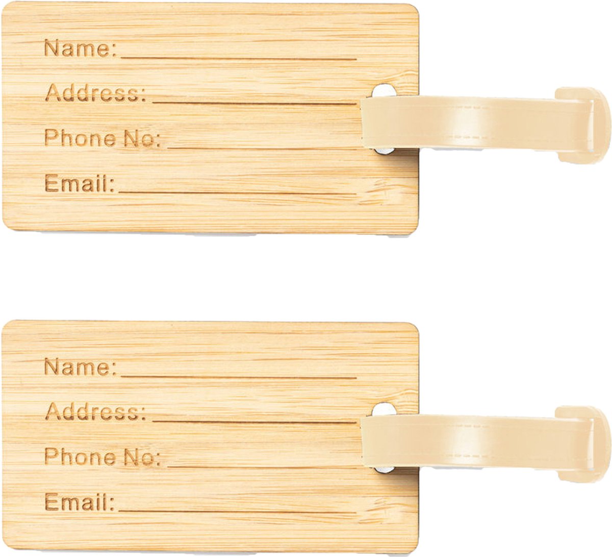 Kofferlabel van bamboe - 10x - beige - 9 x 5 cm - reiskoffer/handbagage ...