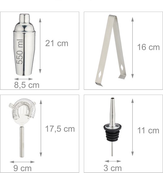 Relaxdays cocktail set met houder - 12-delig - cocktail shaker set ...