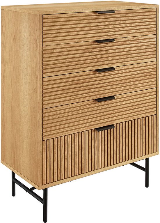 Ladekast Ruben Eiken - MDF - Breedte 80 cm - Hoogte 113 cm - Diepte 40 ...