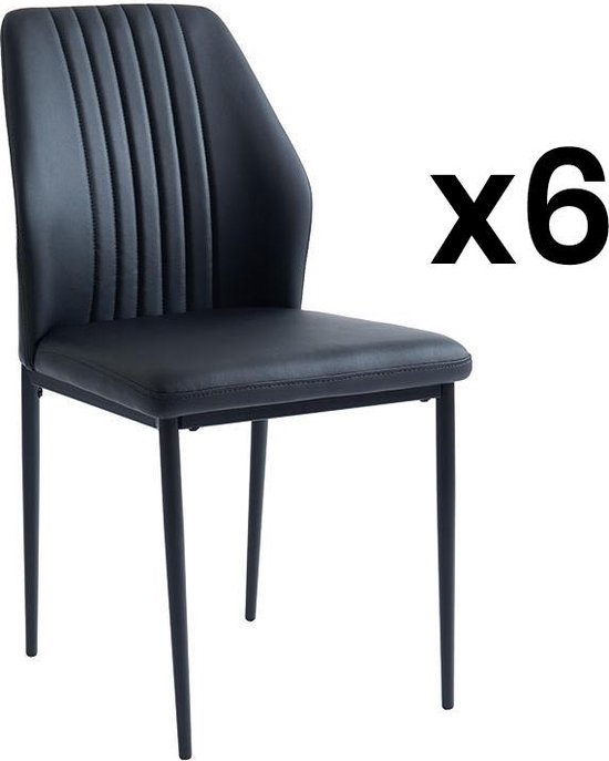 Set van 6 stoelen KIERA - Kunstleer & metaal - Zwart L 45.5 cm x H 89 cm x D 63 cm | bol.com
