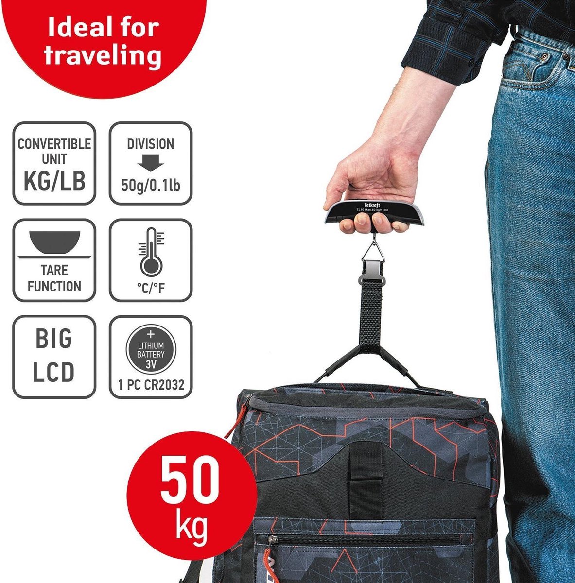 Balance à bagages numérique avec crochet de pesage et thermomètre ...