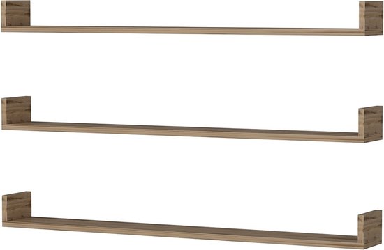 Wandplank Thorsten - Set van 3 - 10x120x15 cm - Eiken rustiek ...