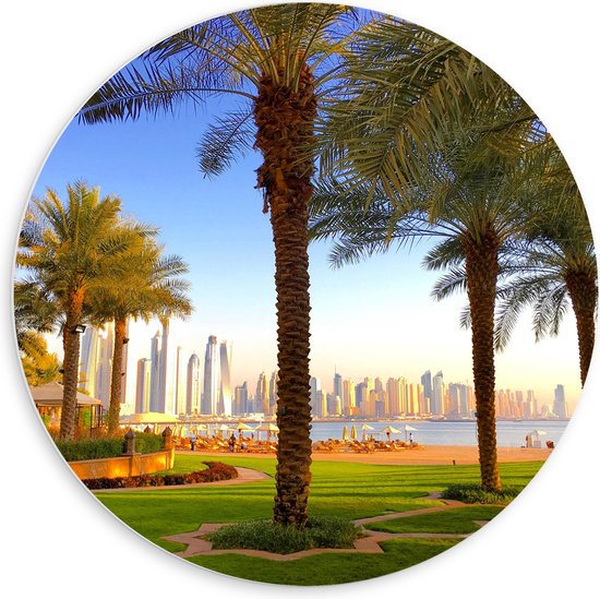 PVC Schuimplaat Muurcirkel - Bomen - Gras - Palmbomen - Tropisch ...