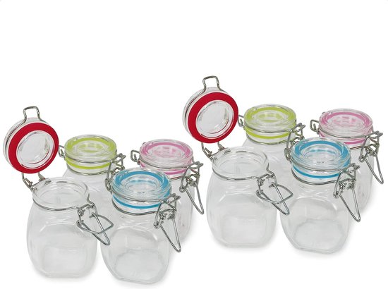 8 x weckpot met beugelsluiting, draadbeugelglas met rubberen ring in ...