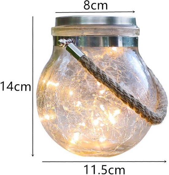 Lantaarn Craquelé Glas met 20 fairy lights - Tafellamp - Solar ...