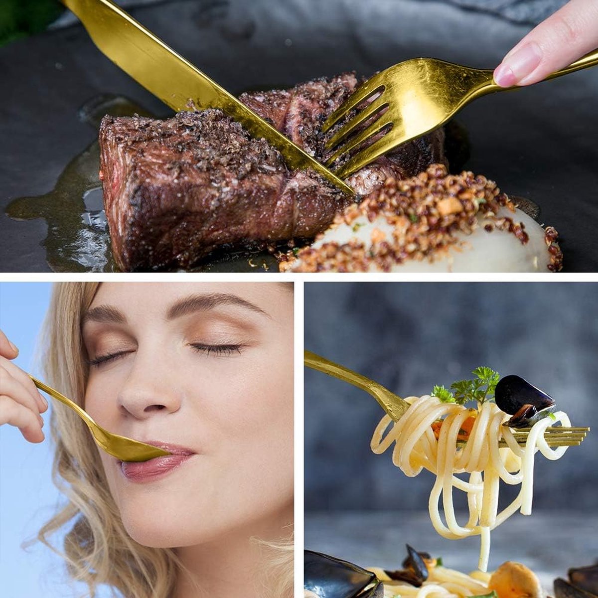 Gouden bestekset 20-delig, goudkleurig met mes, lepel, vork, service ...