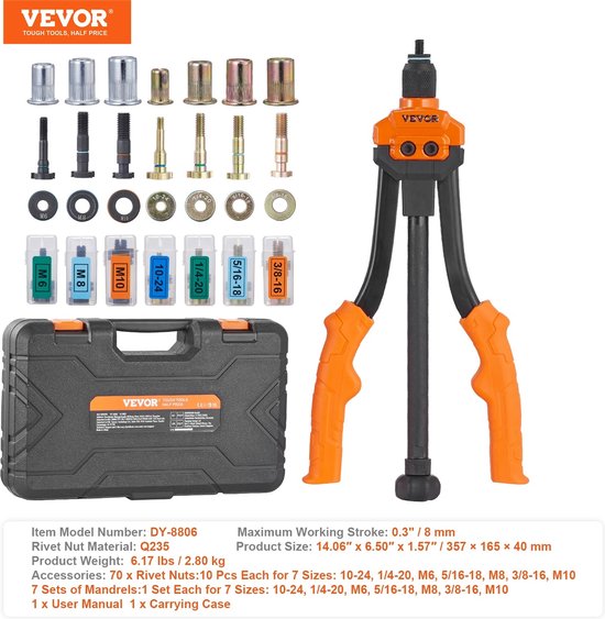 Klinknageltang 41 cm- 186 Delige Set - Semi-Automatisch Klinknagels ...
