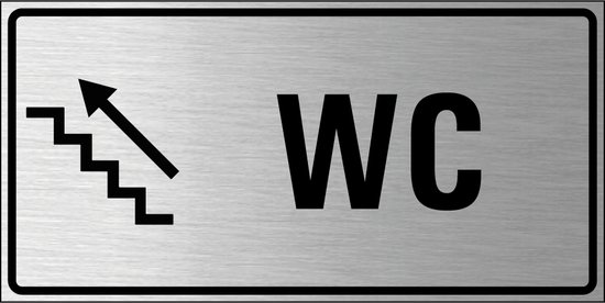 Wc trap omhoog bord links, geborsteld aluminium 200 x 100 mm | bol