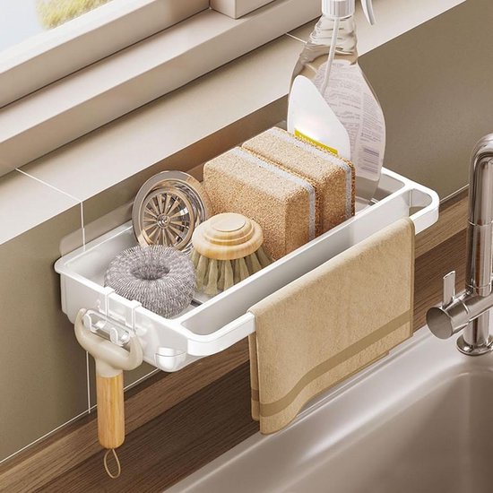 Hangende Spoelbakorganizer zonder boren - Sponshouder en Handdoekhaak ...