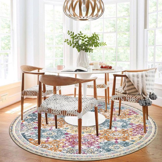 Luvetrex ® Stijlvolle Retro Boho Ronde Tapijt met Kleurige Patronen ...