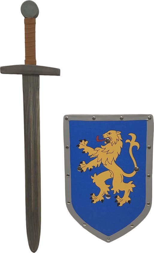 houten zwaard en ridderschild gele leeuw kinderzwaard ridder schild | bol