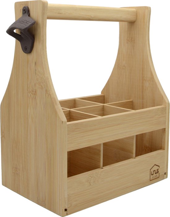 UNUS® Flessendrager bamboehout 6 flessen bierdrager met flesopener | bol