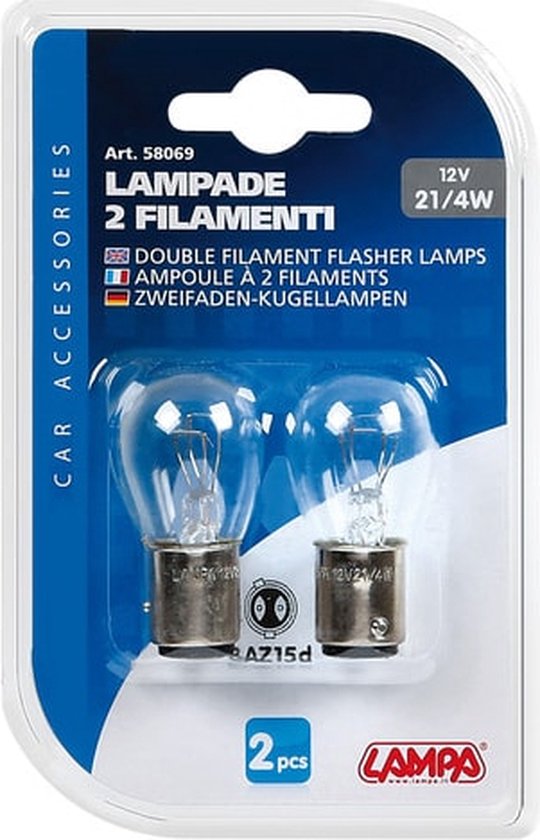 Dubbel filament lamp 12V 21/4W BAZ15d - 2 stuks - Blister | bol