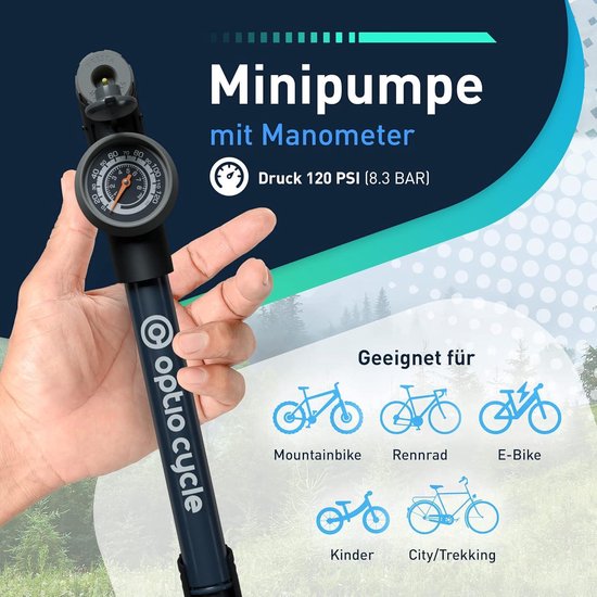 Fietspomp met drukmeter - Mini Fietspomp Plastic Zwart 120 PSI (83 Bar) - Handpomp -... | bol