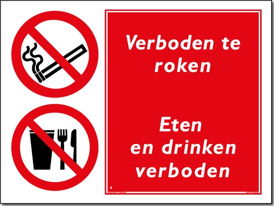 Verboden te roken, eten en drinken verboden bord - Bord 400 x 300 mm ...