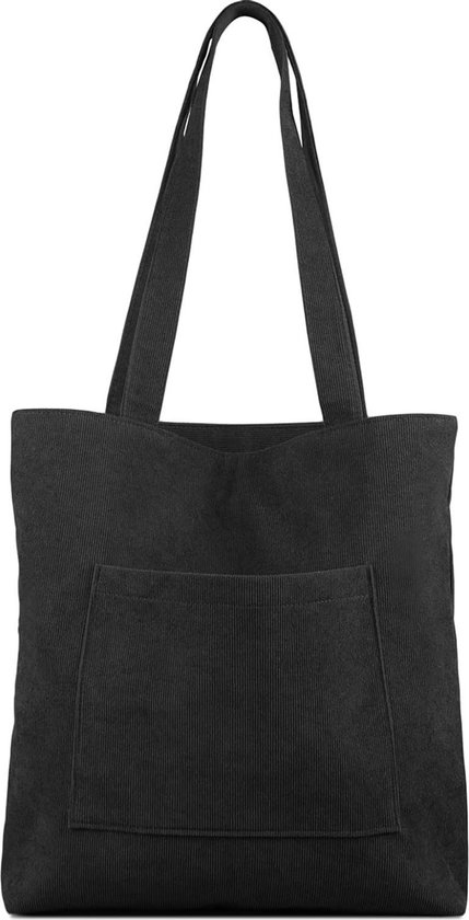 Dames schoudertas met ritssluiting - Cord tas voor werk en school Tote ...