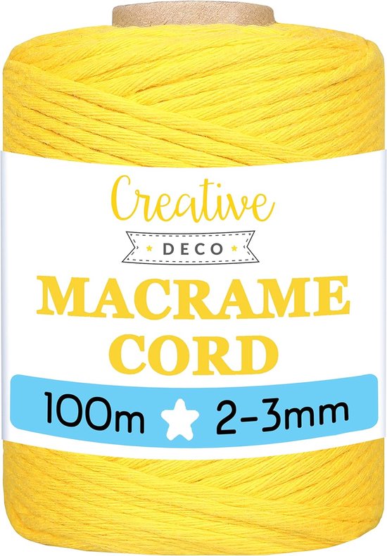 Creative Deco 200 m Geel Macrame Koord Katoenen Koord | 2-3 mm (+-0.5 ...