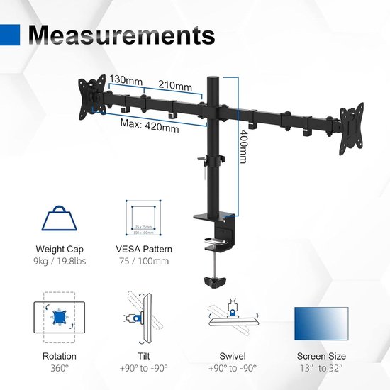 Monitor Standaard - Beeldscherm Standaard Dubbele Monitorstandaard voor ...