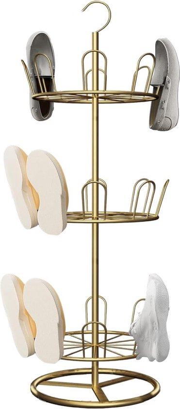 3 Tier Swivel Shoe Rack with Hooks - Metal Shoe Stand for 12 Pairs ...