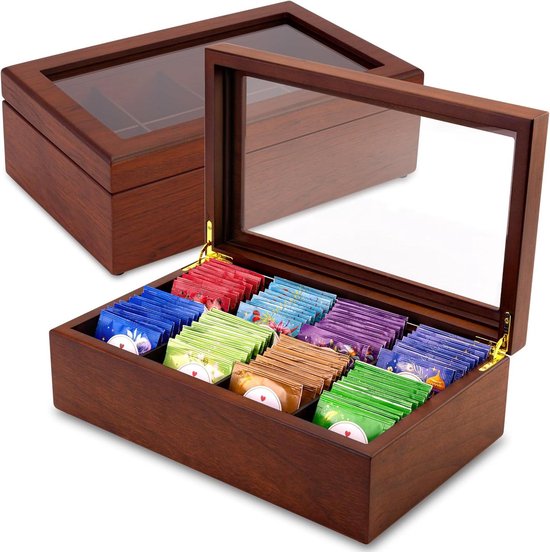 Luxe Houten Theedoos met 6 Verstelbare Compartimenten - Organiser voor ...