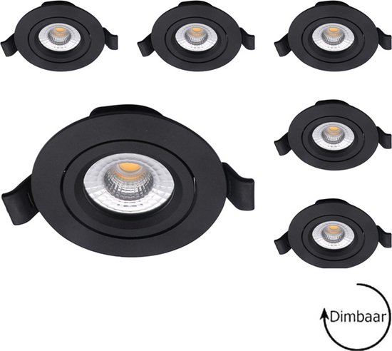 Lage inbouwspots - 6-pack - Zwart - 5W - Dimbaar - IP54 waterdicht ...