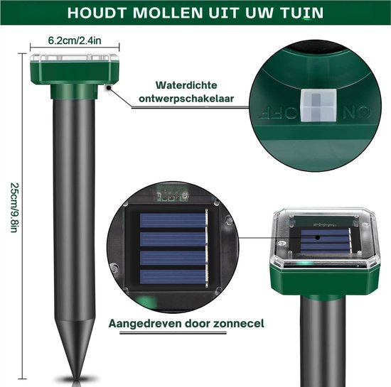 DD Mollenverjager - Mollenverjager op Zonneenergie - Mollen - 4 Stuks ...