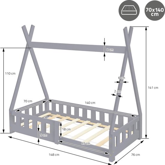 Equivera Grondbed - Peuterbed - Kinderbed - Bedhuisje - Huisbed ...