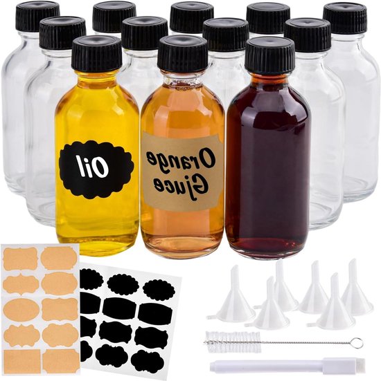 12 stuks kleine doorzichtige glazen flessen - 60 ml sapflessen met ...
