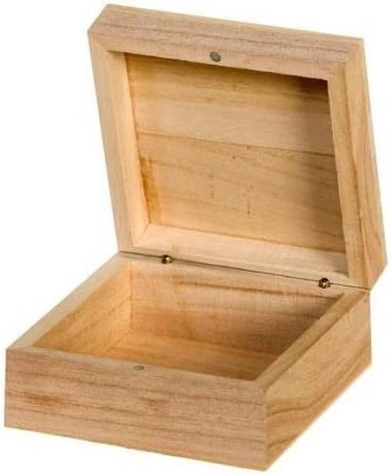 Vierkante houten doos - beige - 10 x 10 x 5 cm Houten kistje | bol