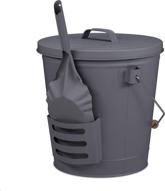 Asemmer met deksel en schep - houten handgreep - 19 liter - grijs ...