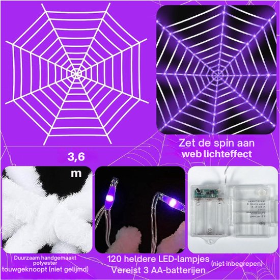 Waterdichte Halloween Spinnenwebverlichting - 120 LED's - 8 Modi - 3,6 ...