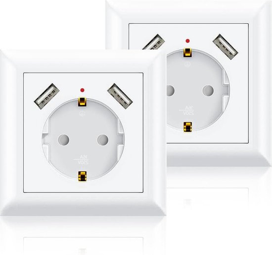 Stopcontact met 2 x USB - inbouw stopcontact met 2 USB poorten - wit | bol