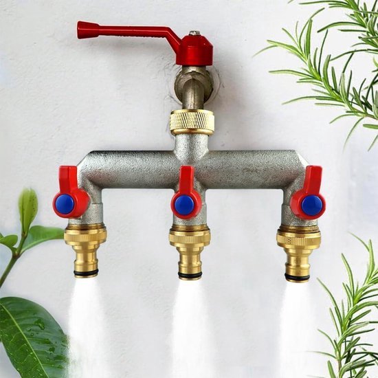 3-weg messing waterverdeler met 3/4" kraan - verdeelsleutel | bol