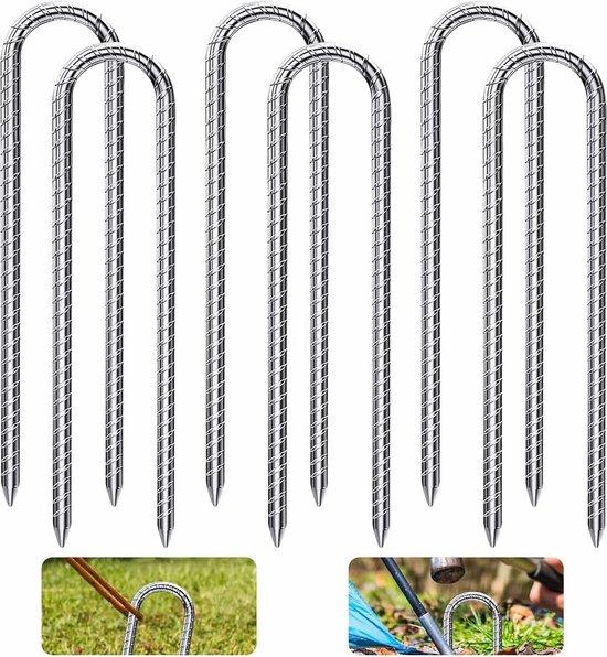 6 pièces ancrage au sol de type U de 30 cm, acier galvanisé, ancrage au ...