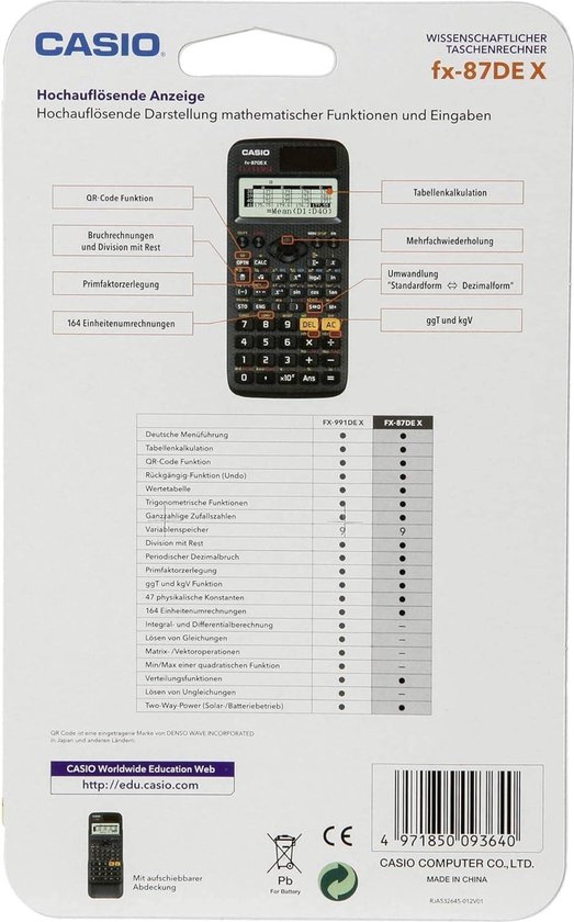 Technische wetenschappelijke rekenmachine voor scholen - 593 functies ...