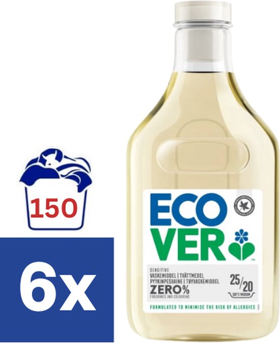 Ecover Zero% Vloeibaar Wasmiddel - 6 x 1 l (150 wasbeurten) | bol