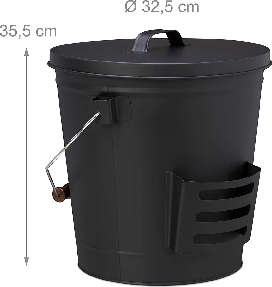 Zwarte asemmer met deksel grill, oven, asbak, asschep met inzet, zwart ...