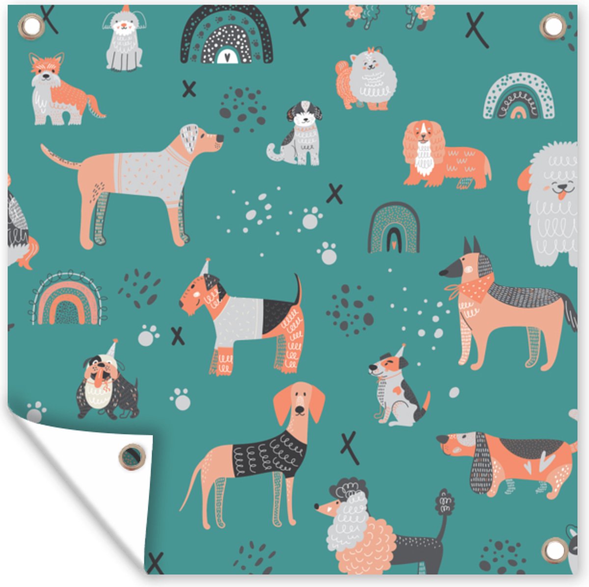 Tuin poster Honden tekening met verschillende soorten honden blauwe ...