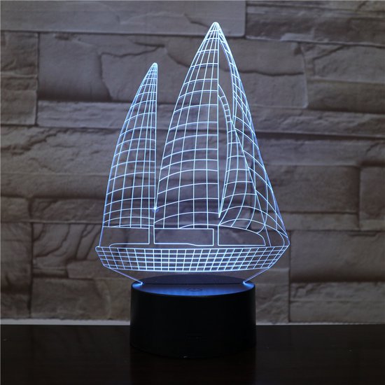 3D Led Lamp Met Gravering - RGB 7 Kleuren - Zeilboot | bol