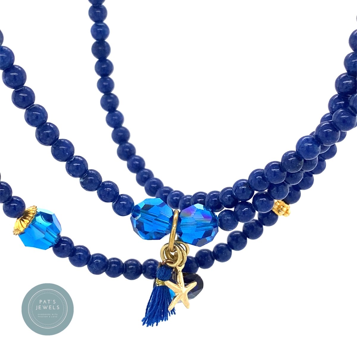 Pat's jewels Jade Ketting - donkerblauw - swarovski hanger - 84 cm ...