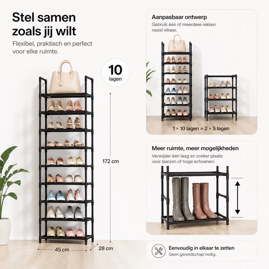 BOTC Schoenenrek - Schoenenkast - 10 Lagen Schoenenrek - voor 25 Paar ...