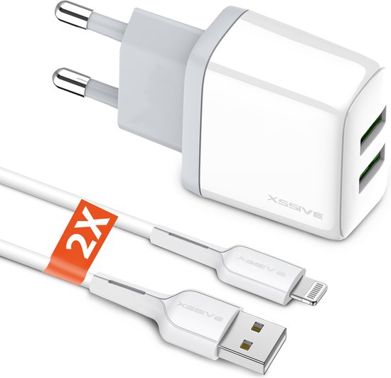 USB Oplader met 2 Poorten en 2x USB naar Lightning Kabel 1 Meter - Voor ...