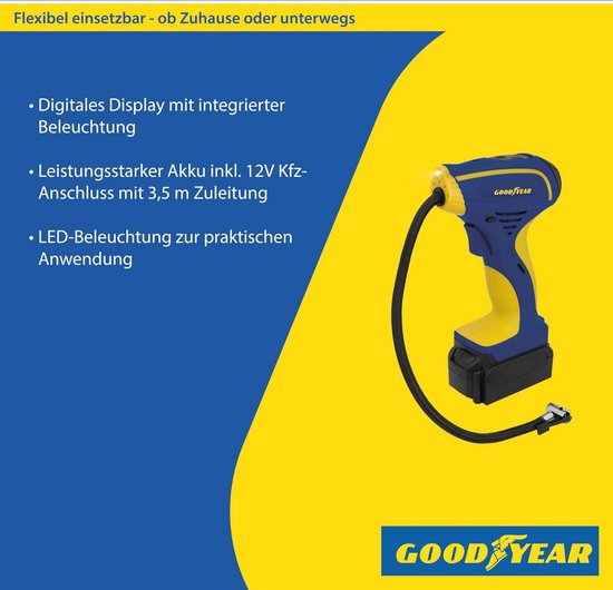 Draagbare handcompressor met accu en ledverlichting - 12V, 25 l/min, 8 ...